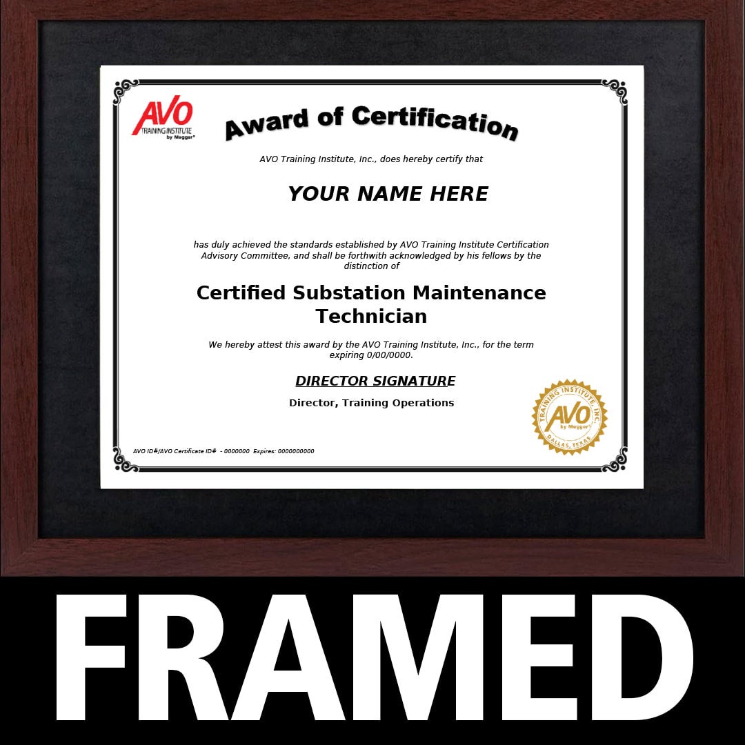 Framed Certification Certificate | AVO Training Institute, by Megger